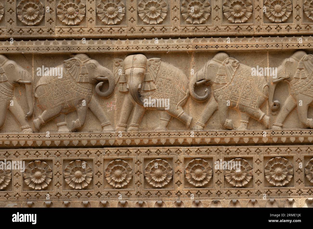 Carving details on the outer wall of Shri Ahilyeshwar Mandir, situated ...