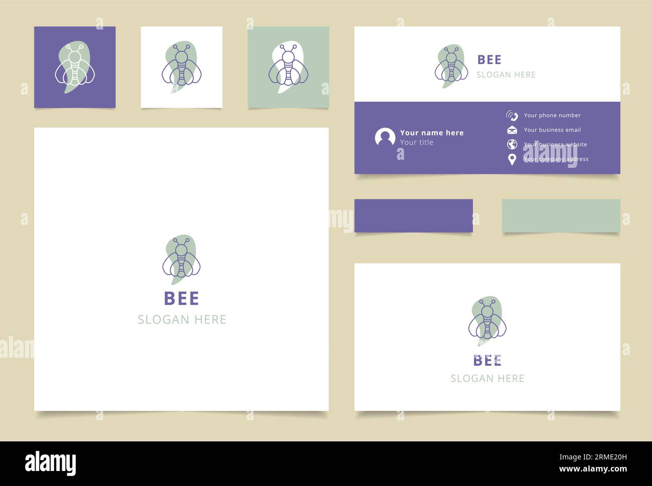 Bee logo design with editable slogan. Branding book and business card ...