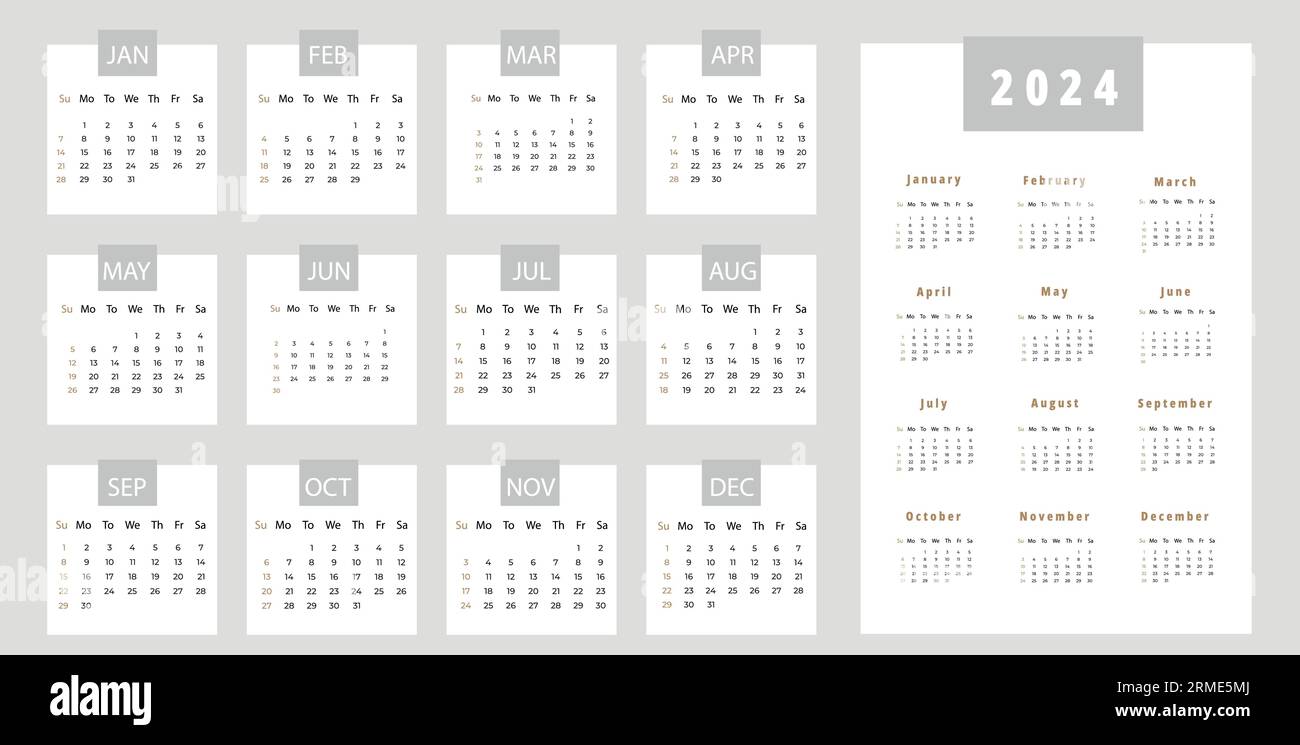 Vector calendar for 2024 year design with simple graphic for office ...