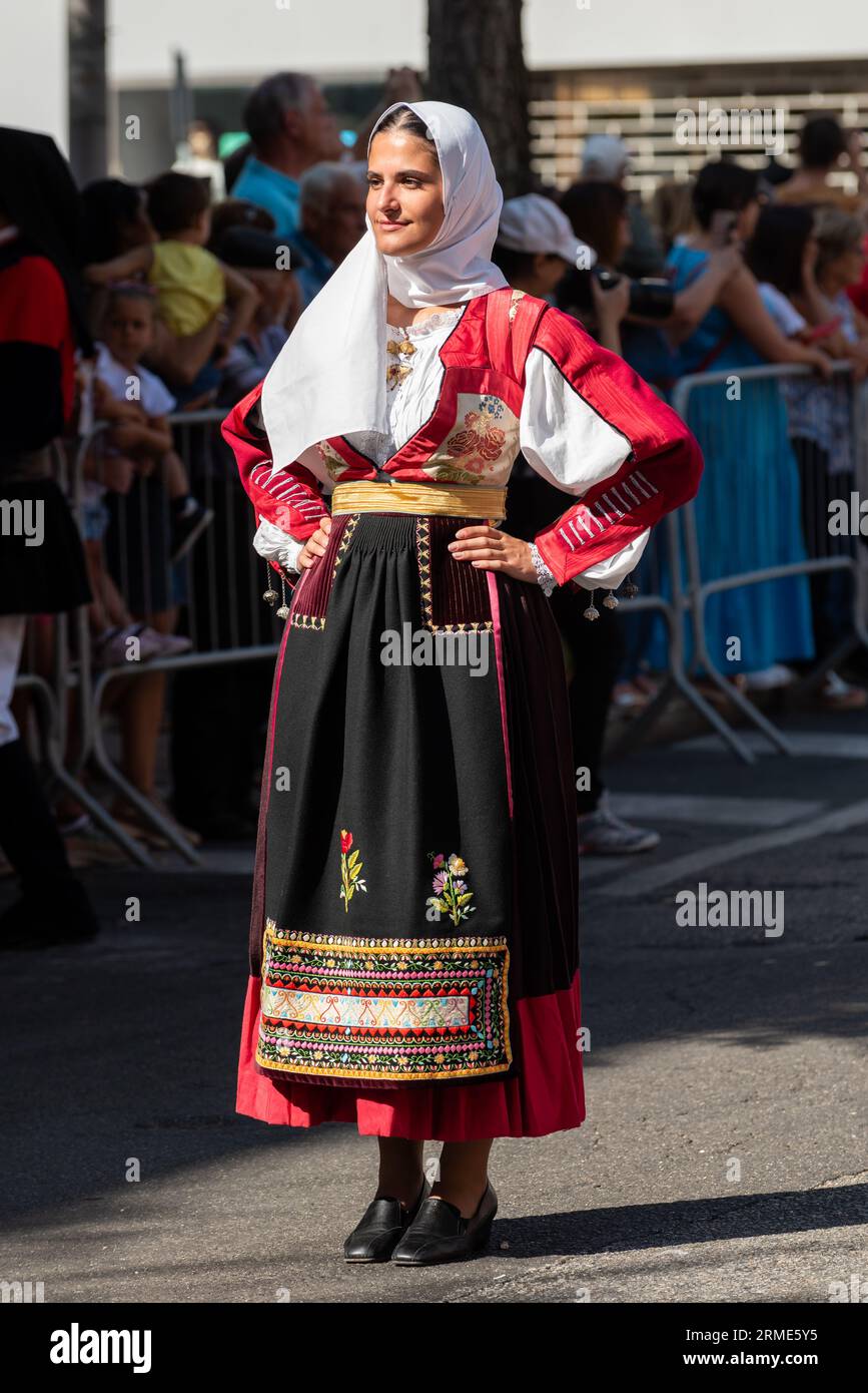 Nuoro, Sardinia, Italy - August 27, 2023: Parade of traditional ...