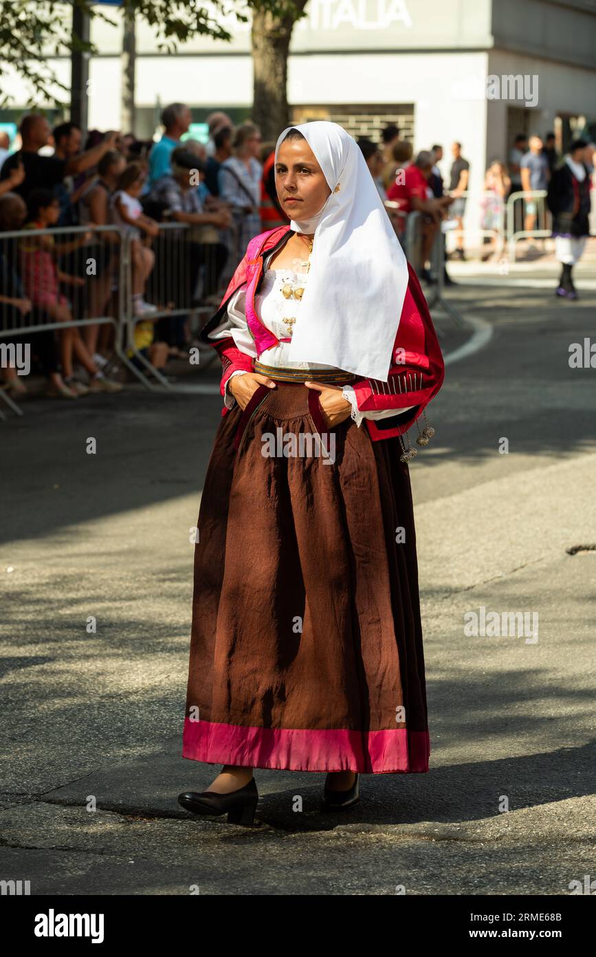 Nuoro, Sardinia, Italy - August 27, 2023: Parade of traditional ...