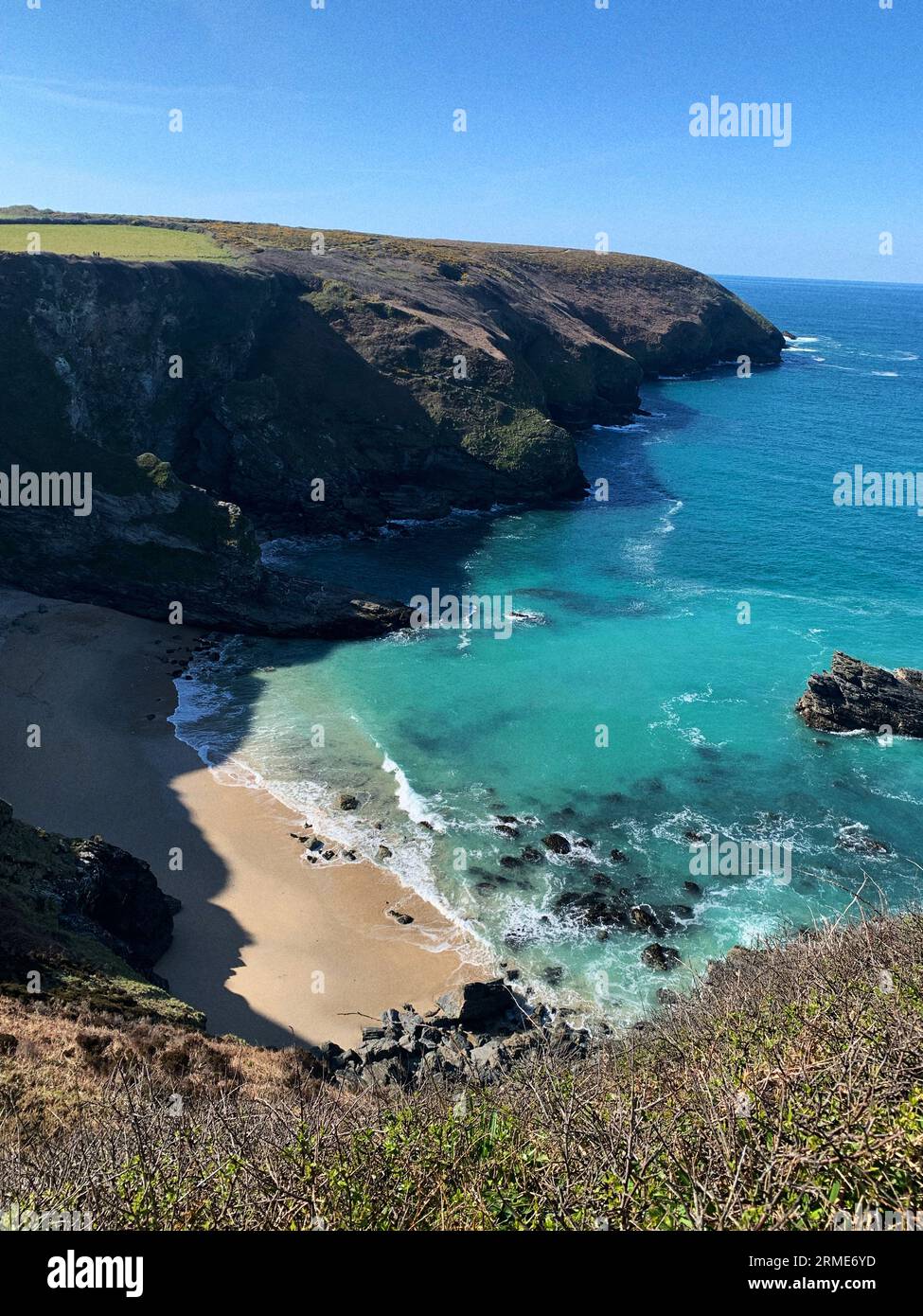 Aerial photograph of stunning Cornwall beach and cliffs Stock Photo - Alamy