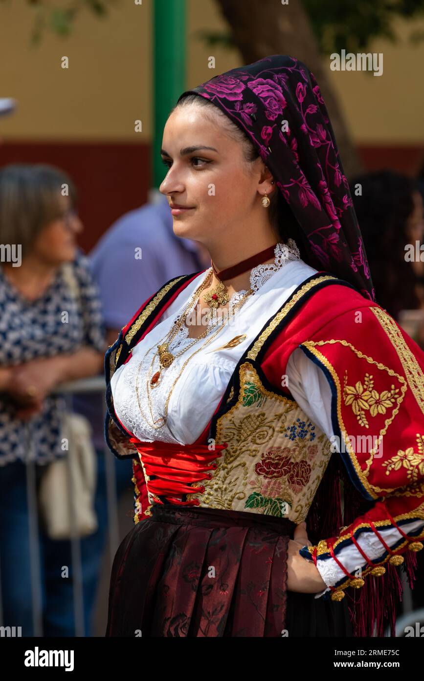 Nuoro, Sardinia, Italy - August 27, 2023: Parade of traditional ...