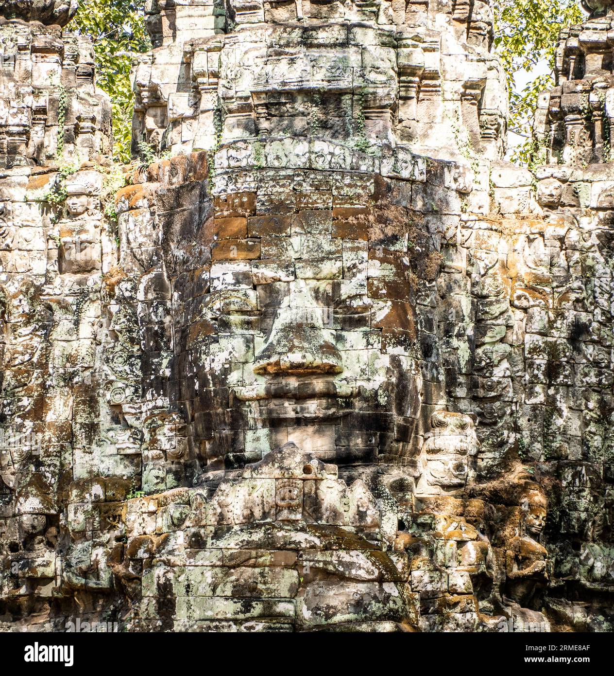 Giant stone face at the Bayon Temple at Angkor Wat, Cambodia Stock ...