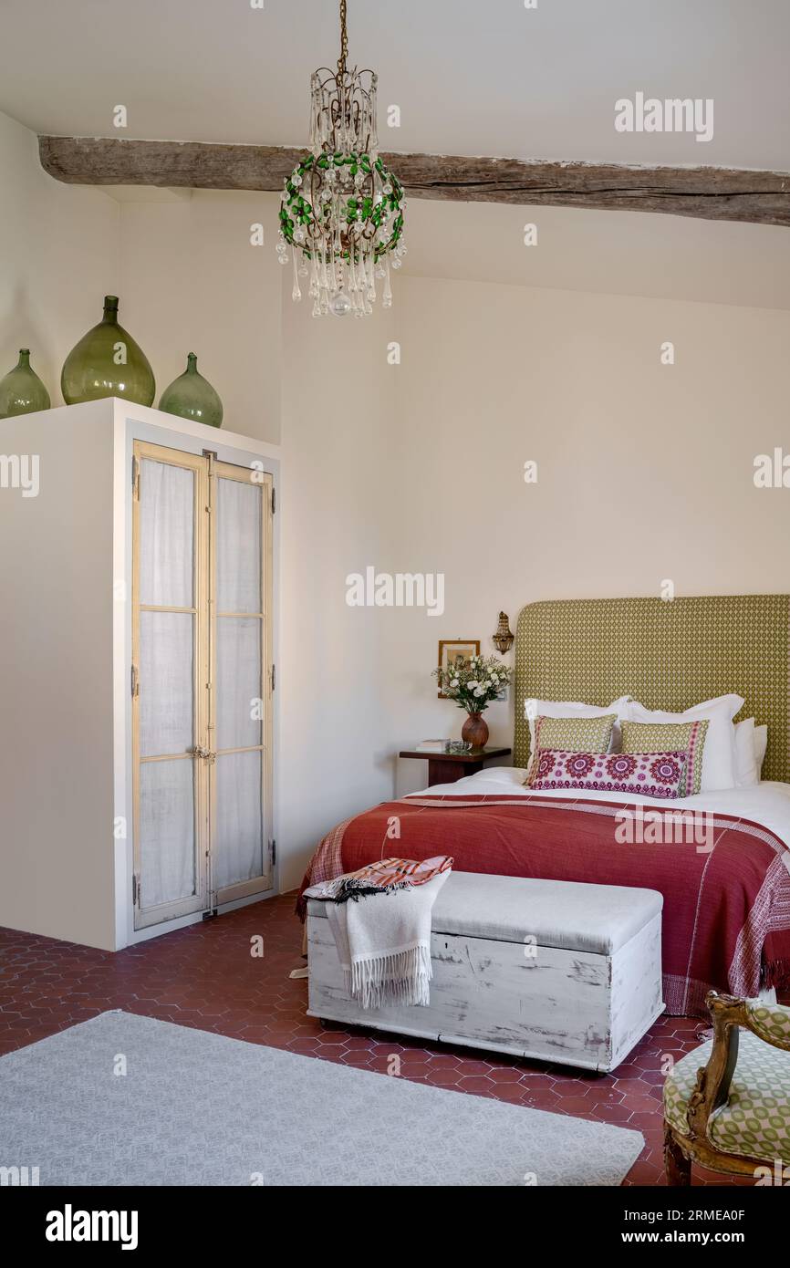 Italian green glass chandelier and original tomette floor tiles in ...