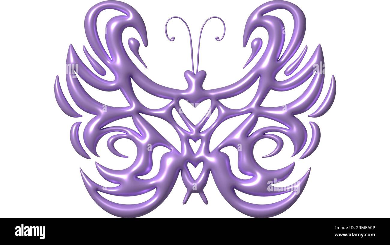 3d chrome metal of y2k butterfly icon. Flame butterfly burn form Stock ...