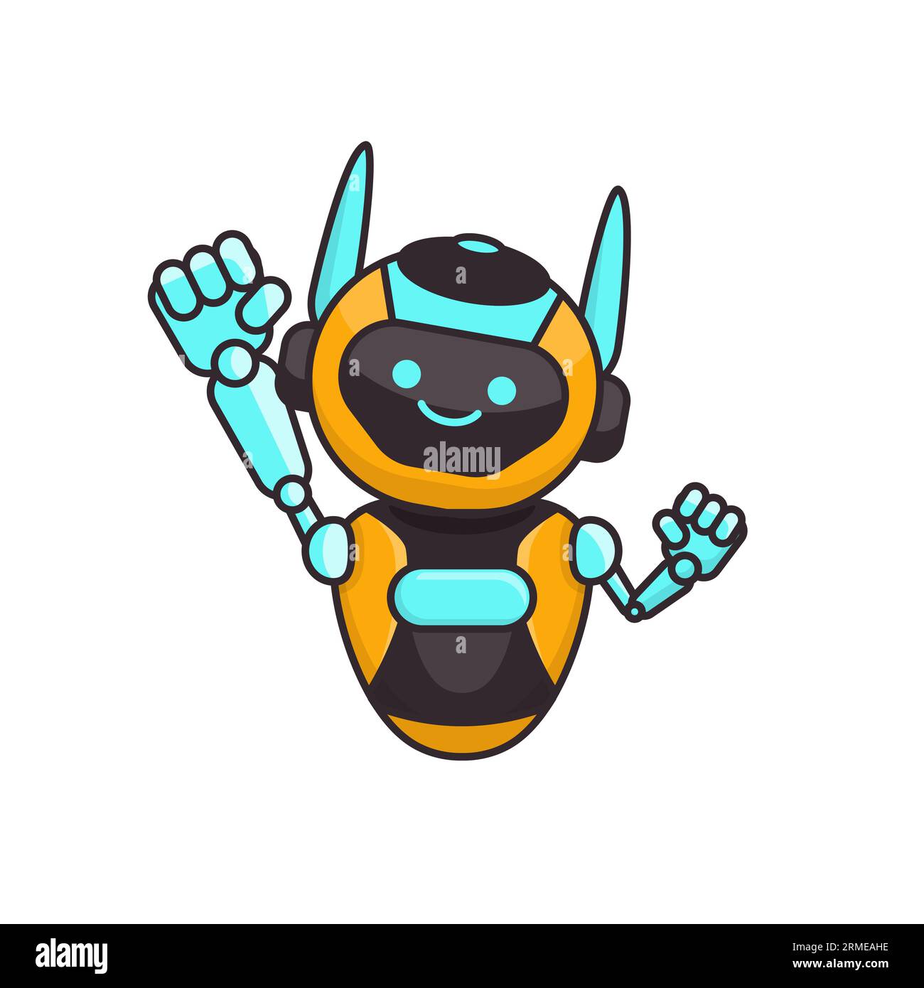Robot character pose illustration. Happy robot jumping and cheering ...