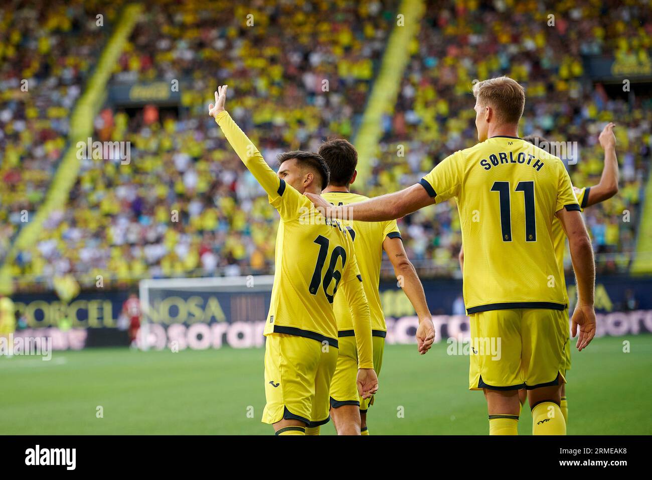 Villareal, Spain. 27th Aug, 2023. Goal Celebration Alex Baena of ...