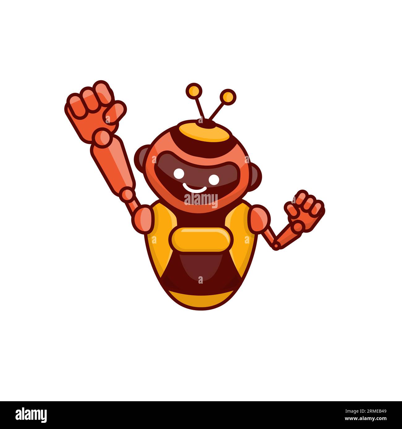 Robot character pose illustration. Happy robot jumping and cheering ...