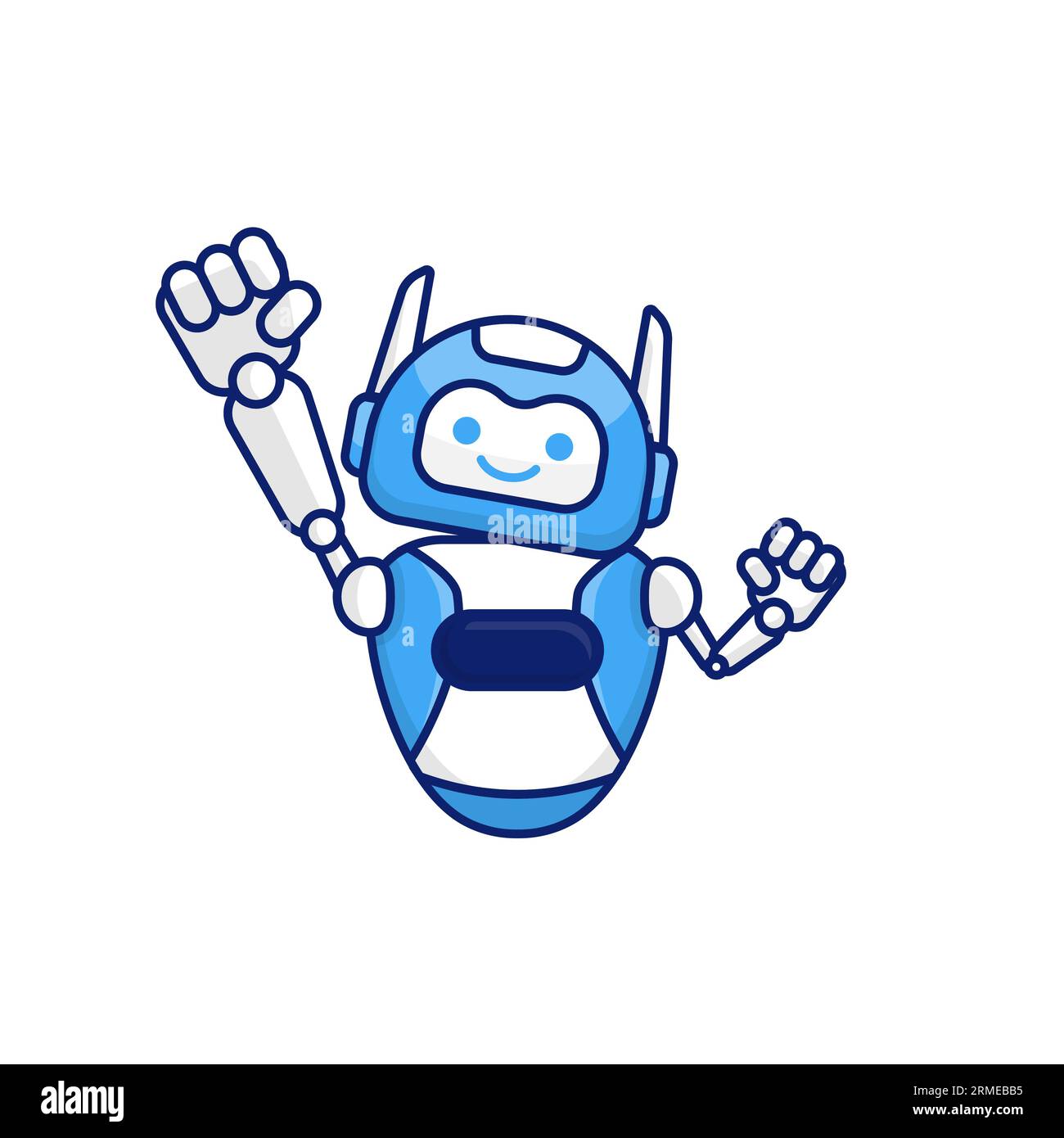Robot character pose illustration. Happy robot jumping and cheering ...
