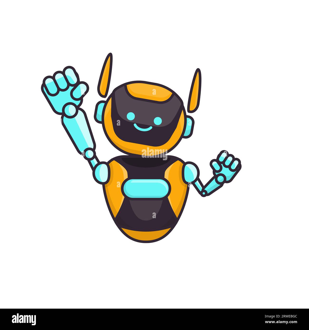 Robot character pose illustration. Happy robot jumping and cheering ...