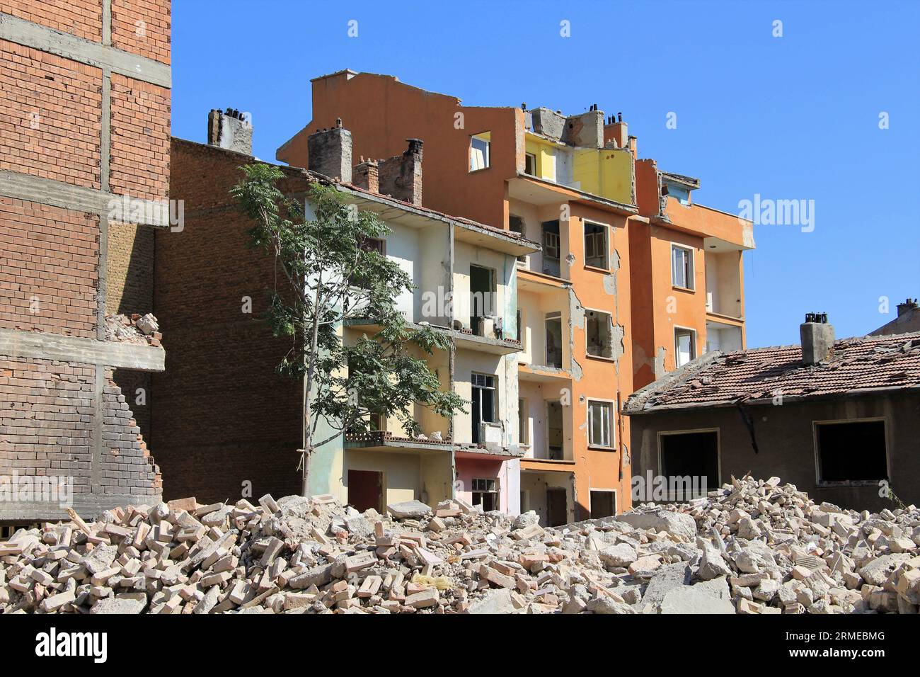 Demolition of old apartments. Construction materials resulting from ...