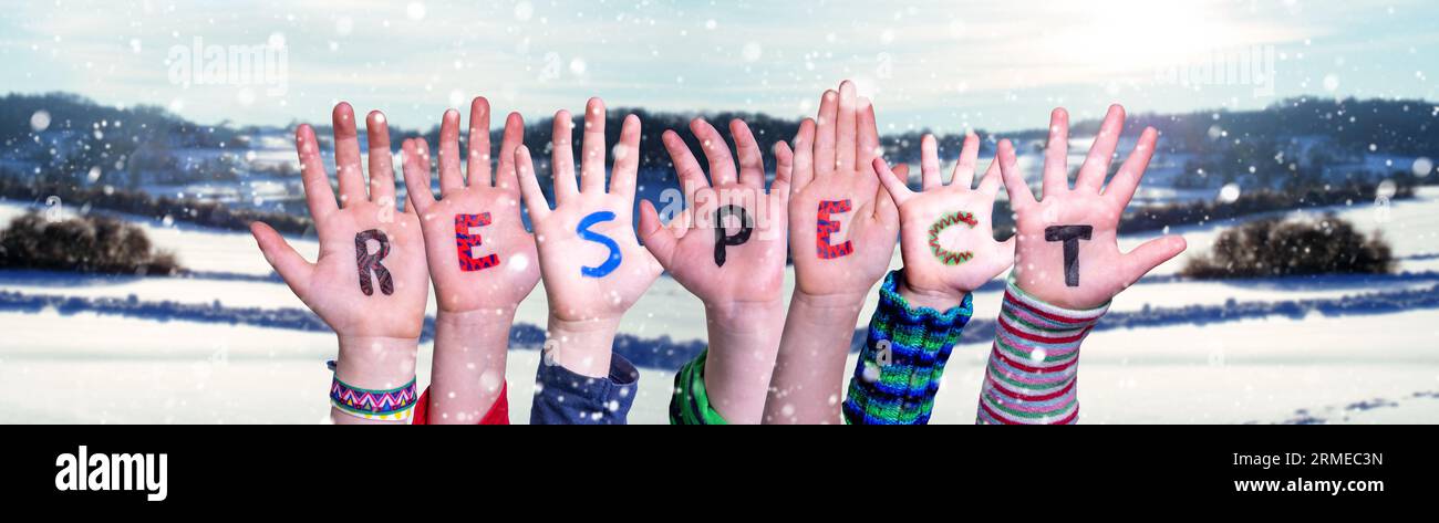 Children Hands Building Word Respect, Winter Background Stock Photo - Alamy