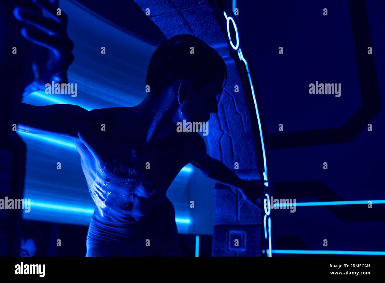 science fiction concept, humanoid alien looking out experimental ...