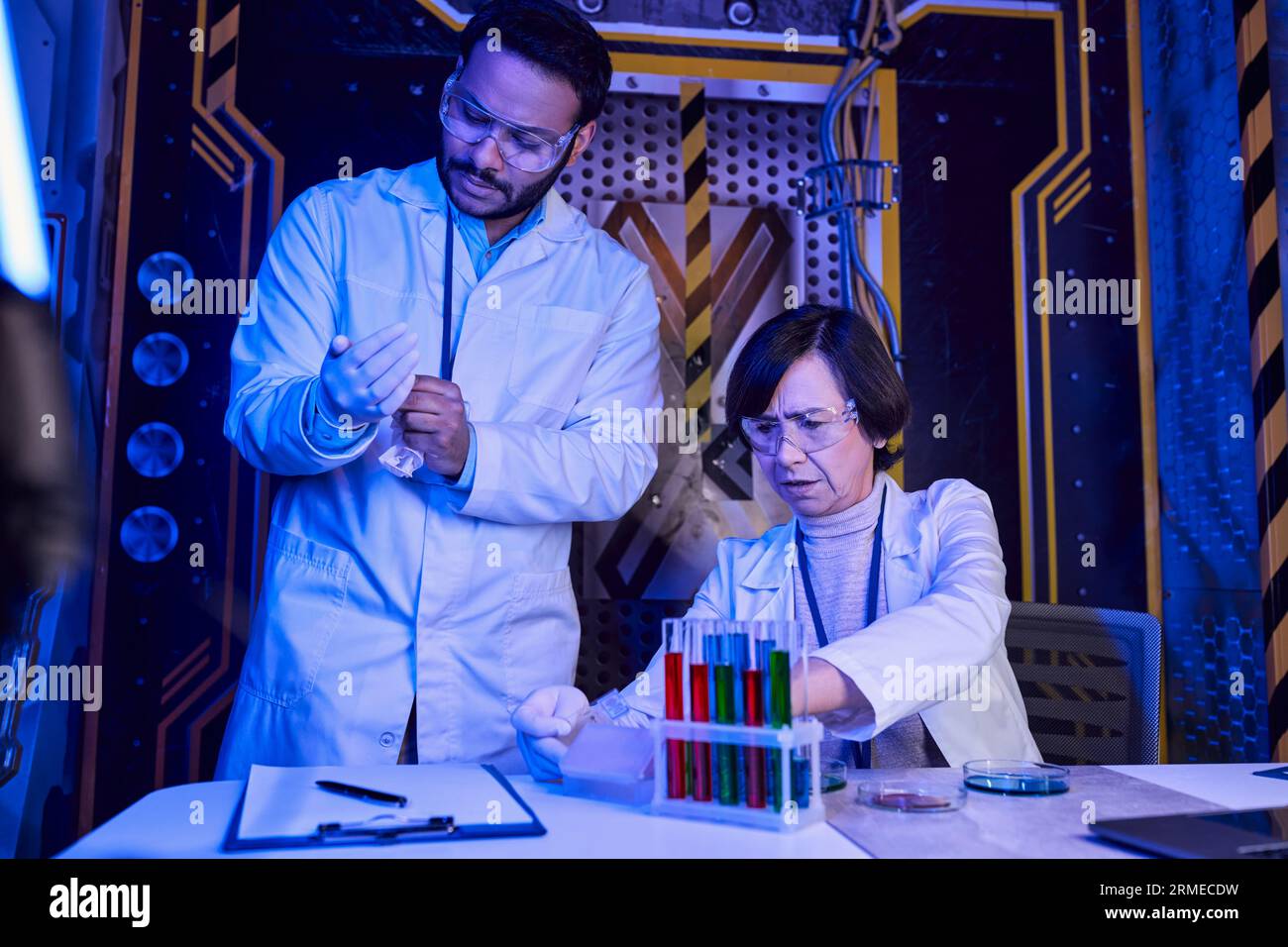 woman scientist working with samples of alien life near indian ...