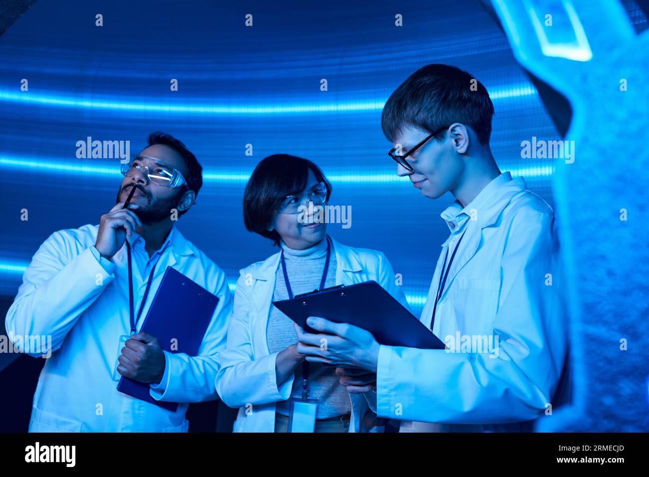 scientific creativity, indian scientist thinking near smiling ...