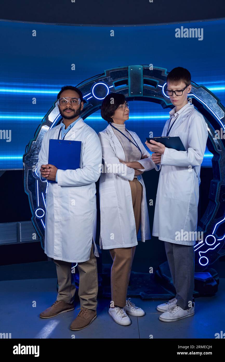 futuristic concept, forward-thinking multiethnic science team near new ...