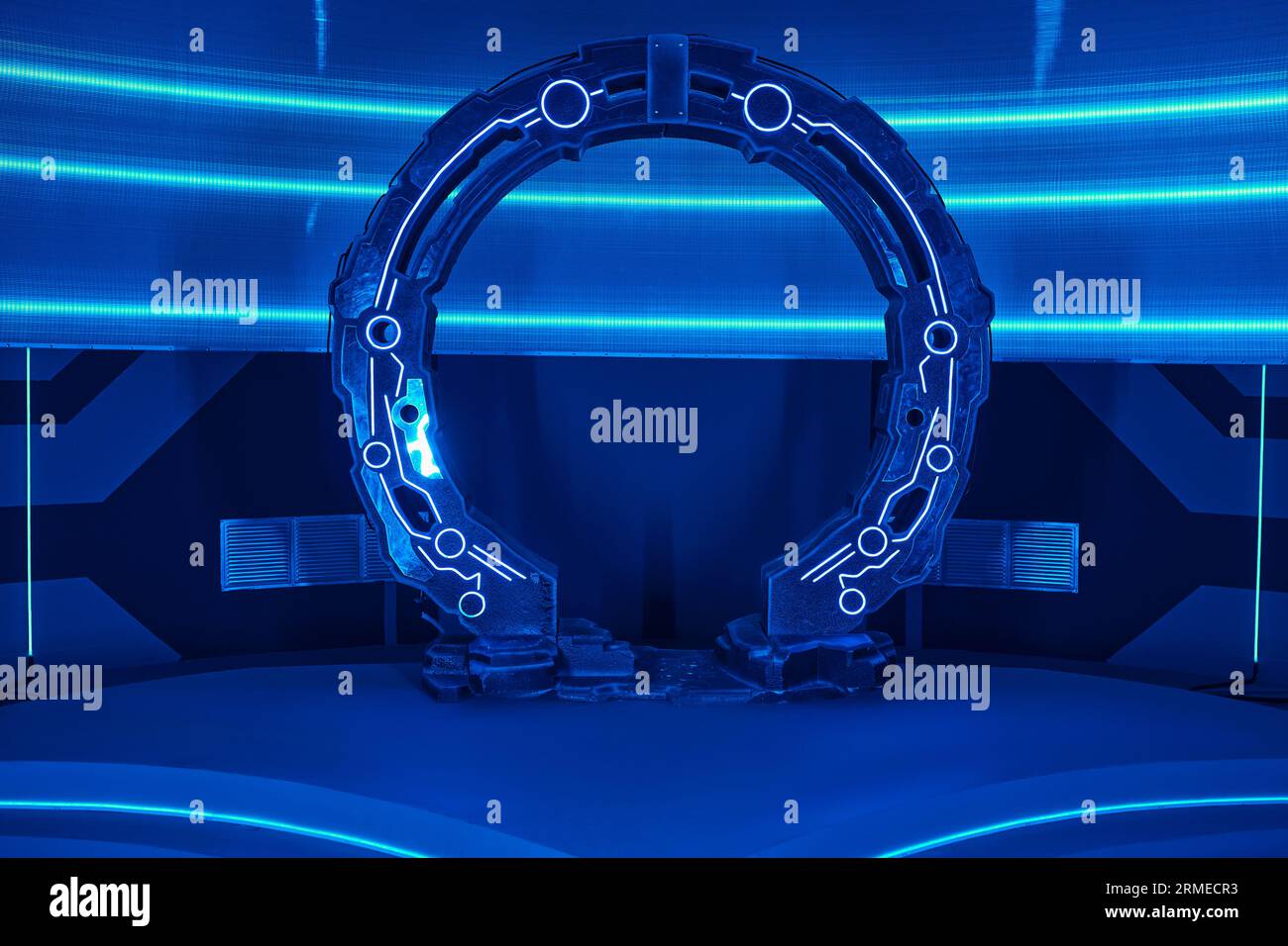 futuristic architecture and science, arch-shaped experimental device in ...