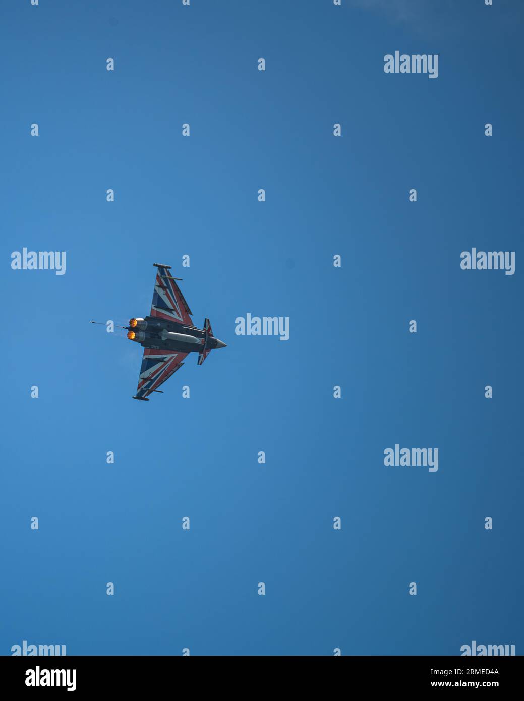 Underside of Eurofighter Typhoon in red, white and blue Union Jack ...