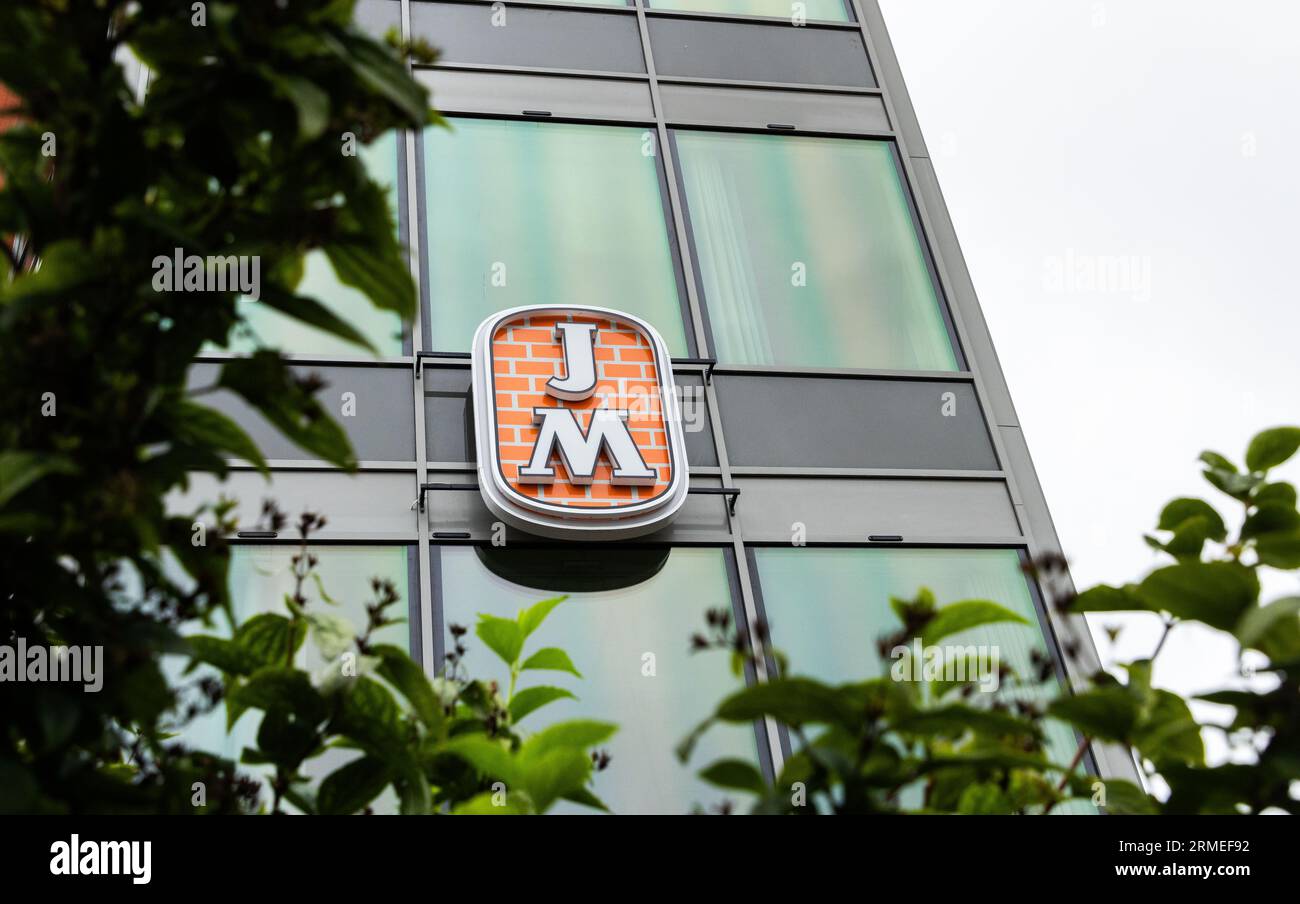 Signs and symbols, JM AB logo, Uppsala, Sweden Stock Photo - Alamy
