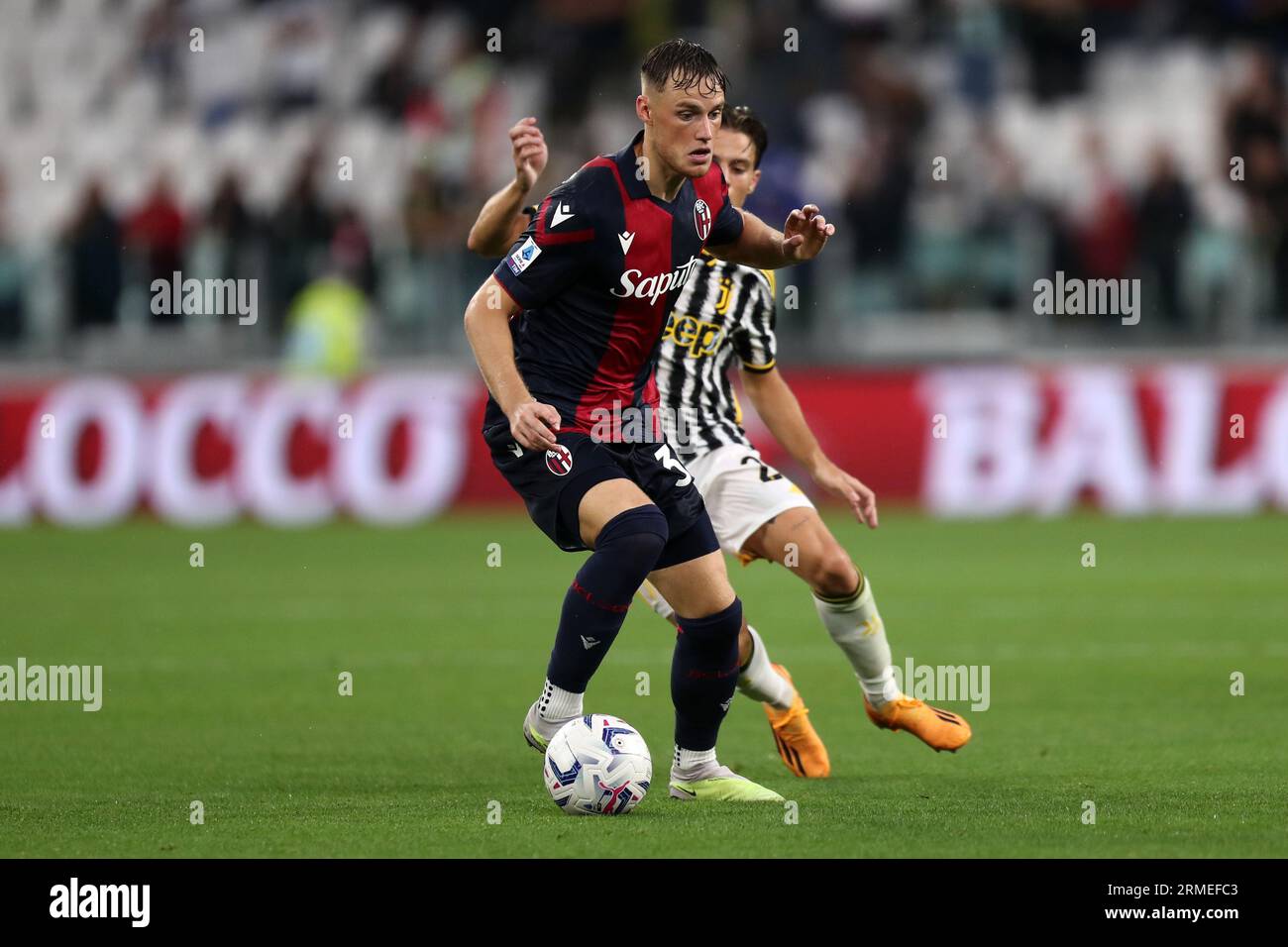 Torino, Italy. 27th Aug, 2023. Sam Beukema of Bologna Fc controls the ...