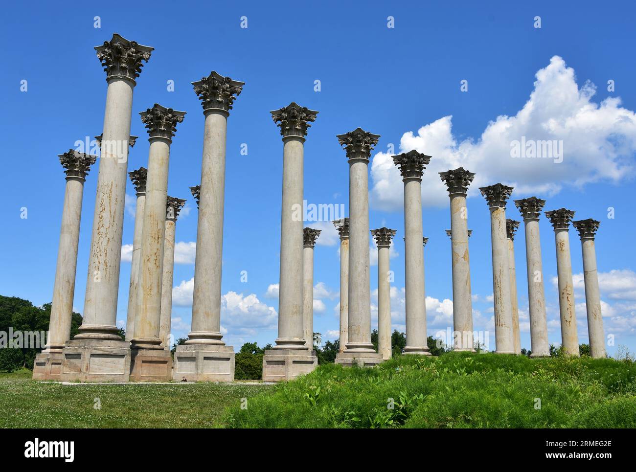 Fantastic arrangement of concrete pillars on a beautiful spring day ...