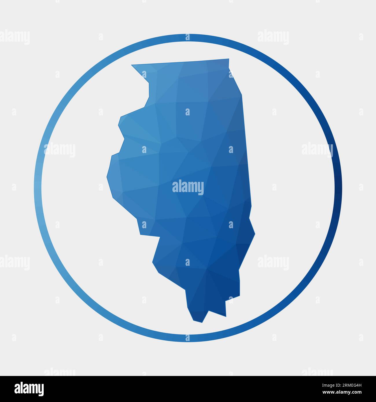 Illinois icon. Polygonal map of the US state in a gradient ring. Round ...