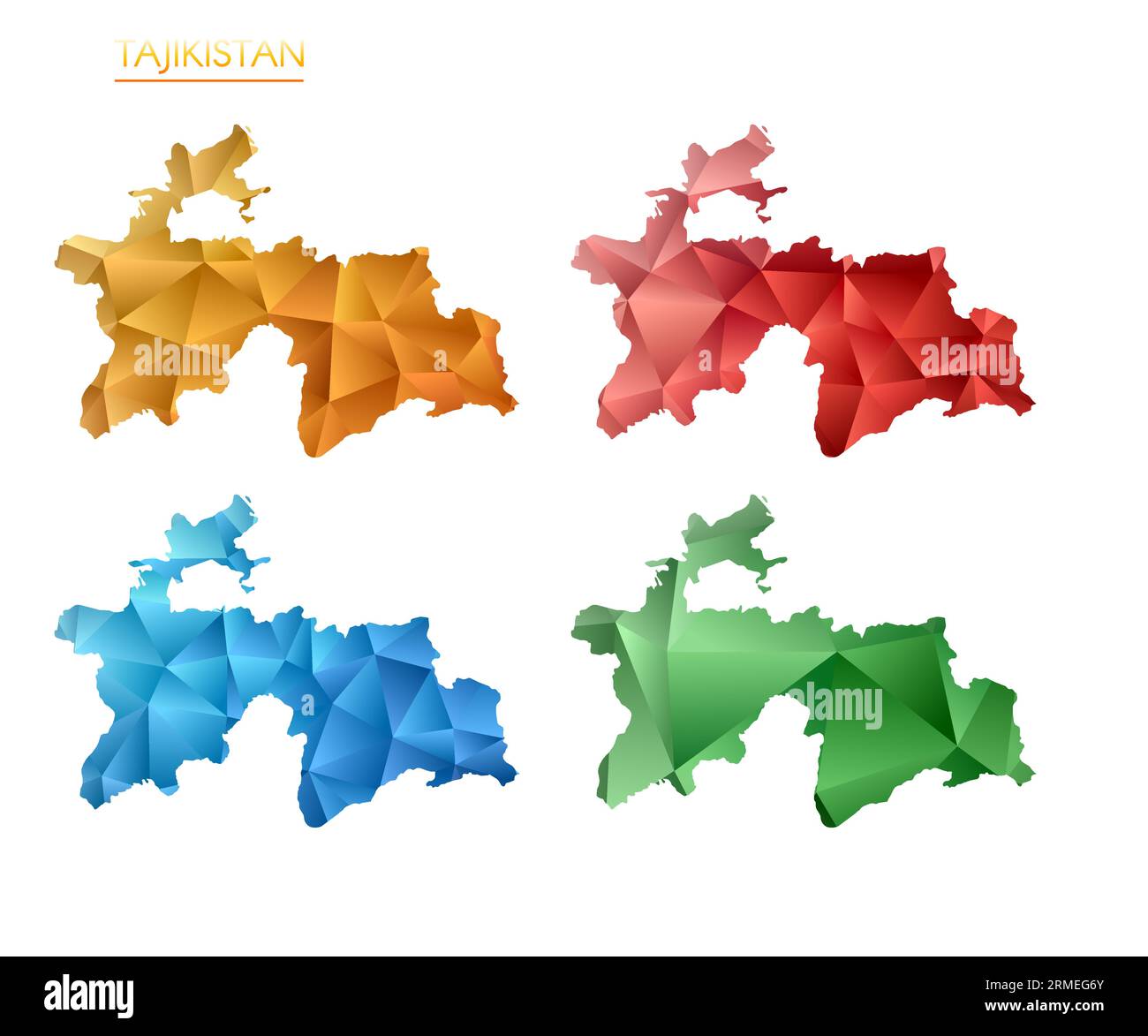 Set of vector polygonal maps of Tajikistan. Bright gradient map of ...