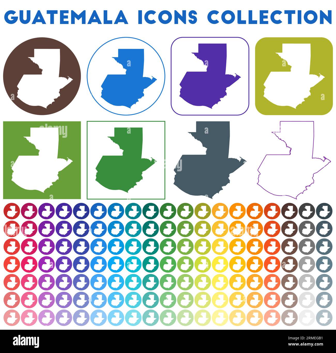 Guatemala icons collection. Bright colourful trendy map icons. Modern ...