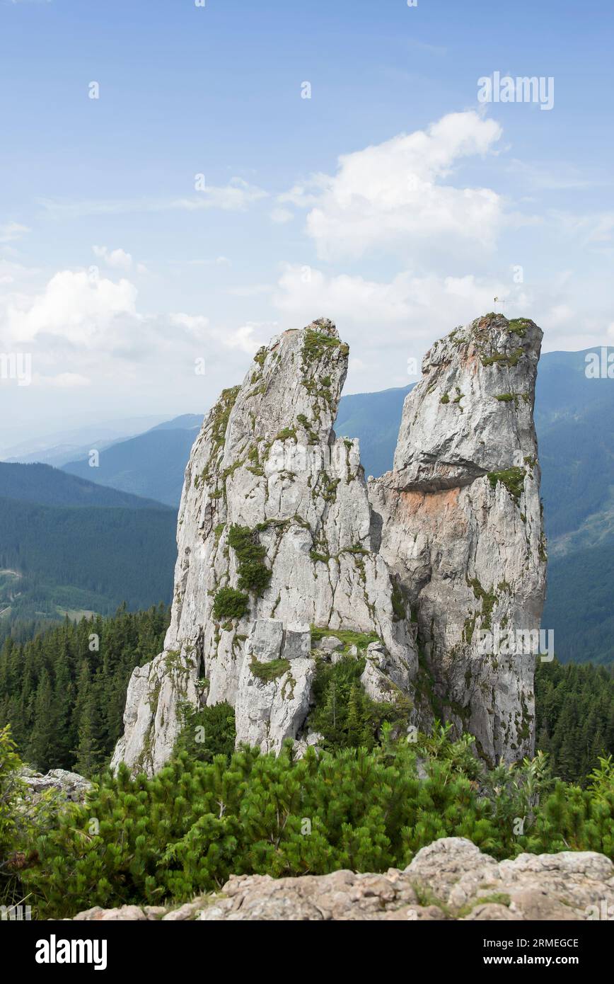 Pietrele Doamnei mountain peak on Rarau mountains in romania, high ...