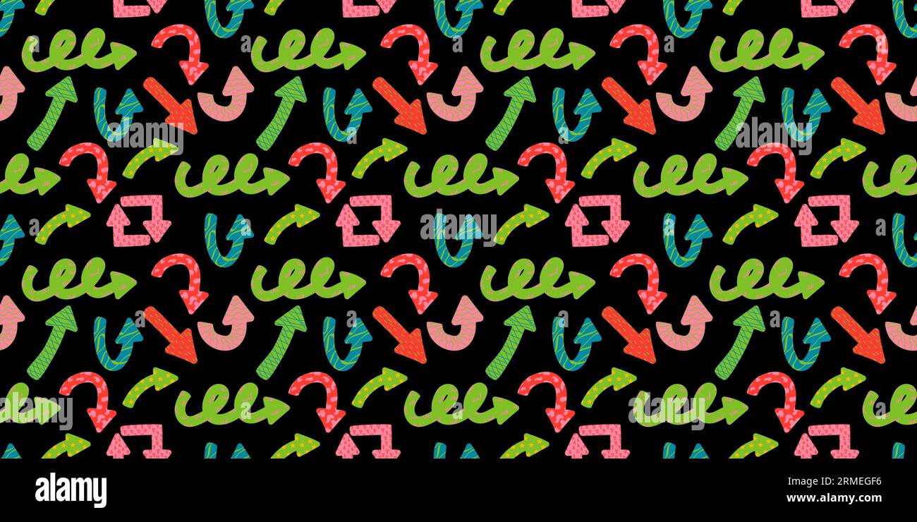 Colorful playful arrows in trendy style with vector texture. Direction ...