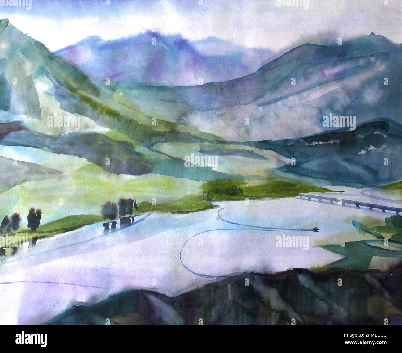 Watercolor landscape hi-res stock photography and images - Alamy