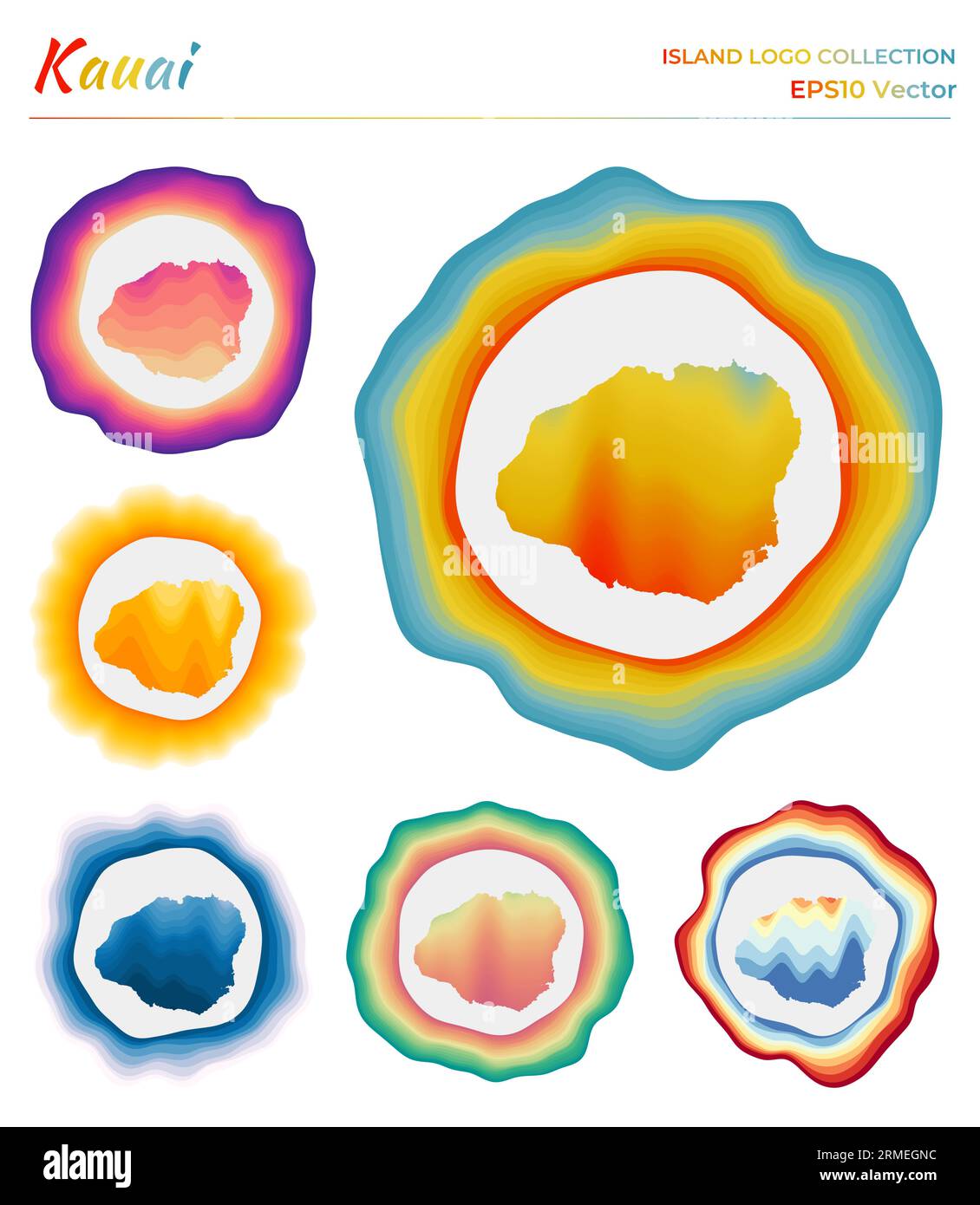 Kauai logo collection. Colorful badge of the island. Layers around ...