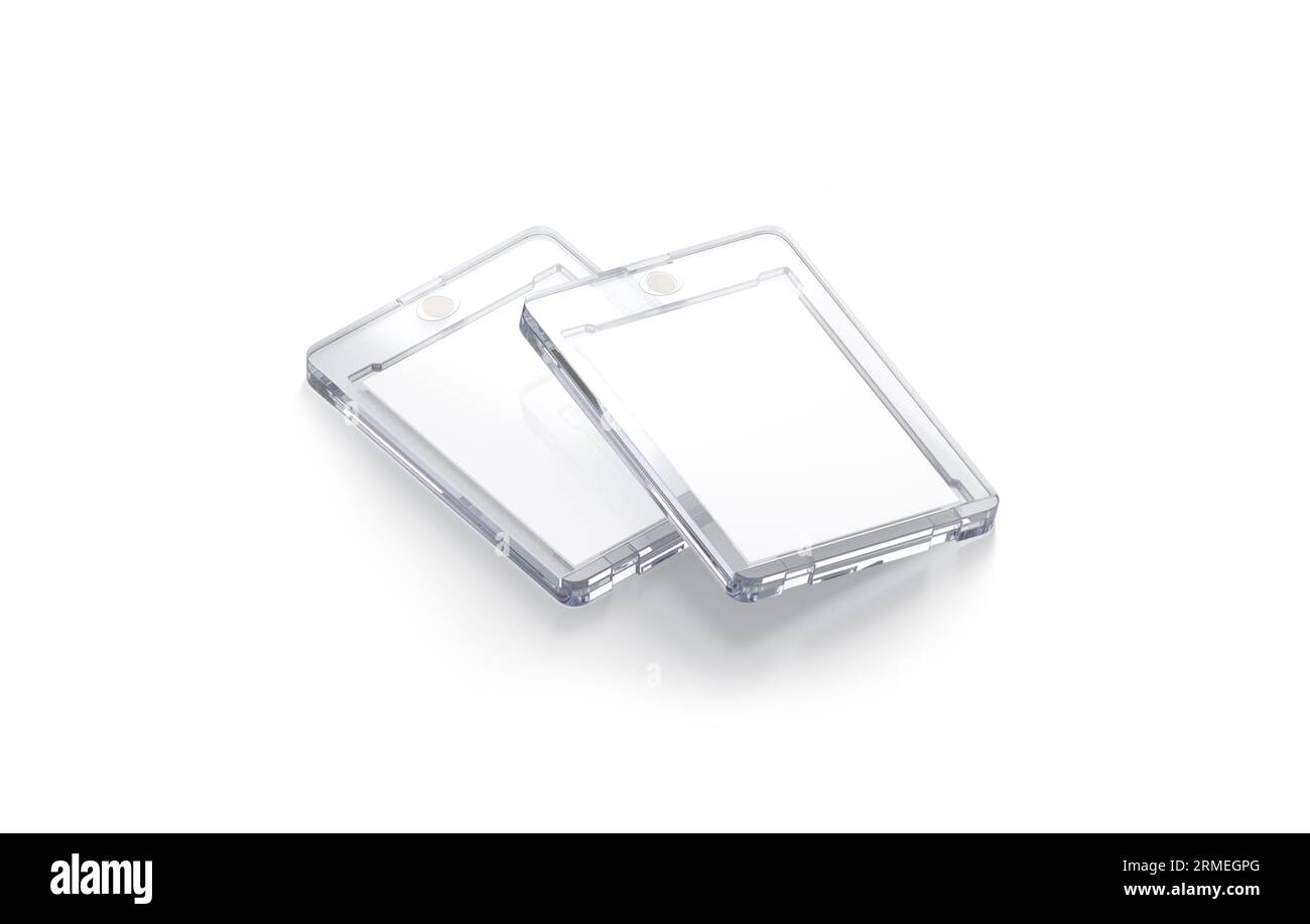 Blank transparent plastic trading card mockup, side view Stock Photo ...