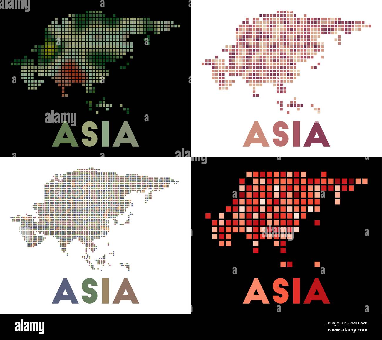 Asia map. Collection of map of Asia in dotted style. Borders of the ...