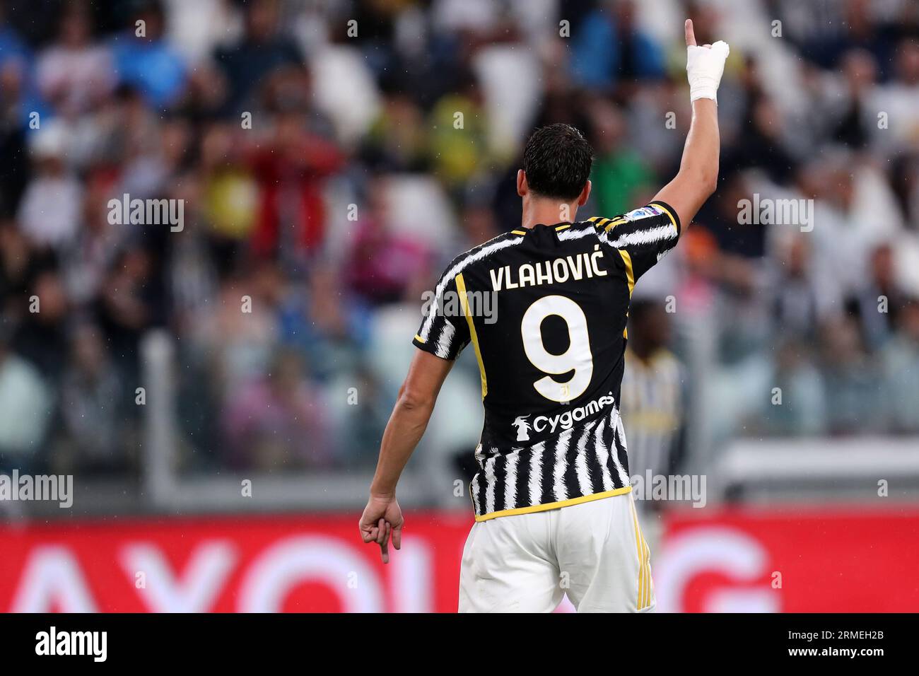 Torino, Italy. 27th Aug, 2023. Dusan Vlahovic of Juventus Fc gestures ...