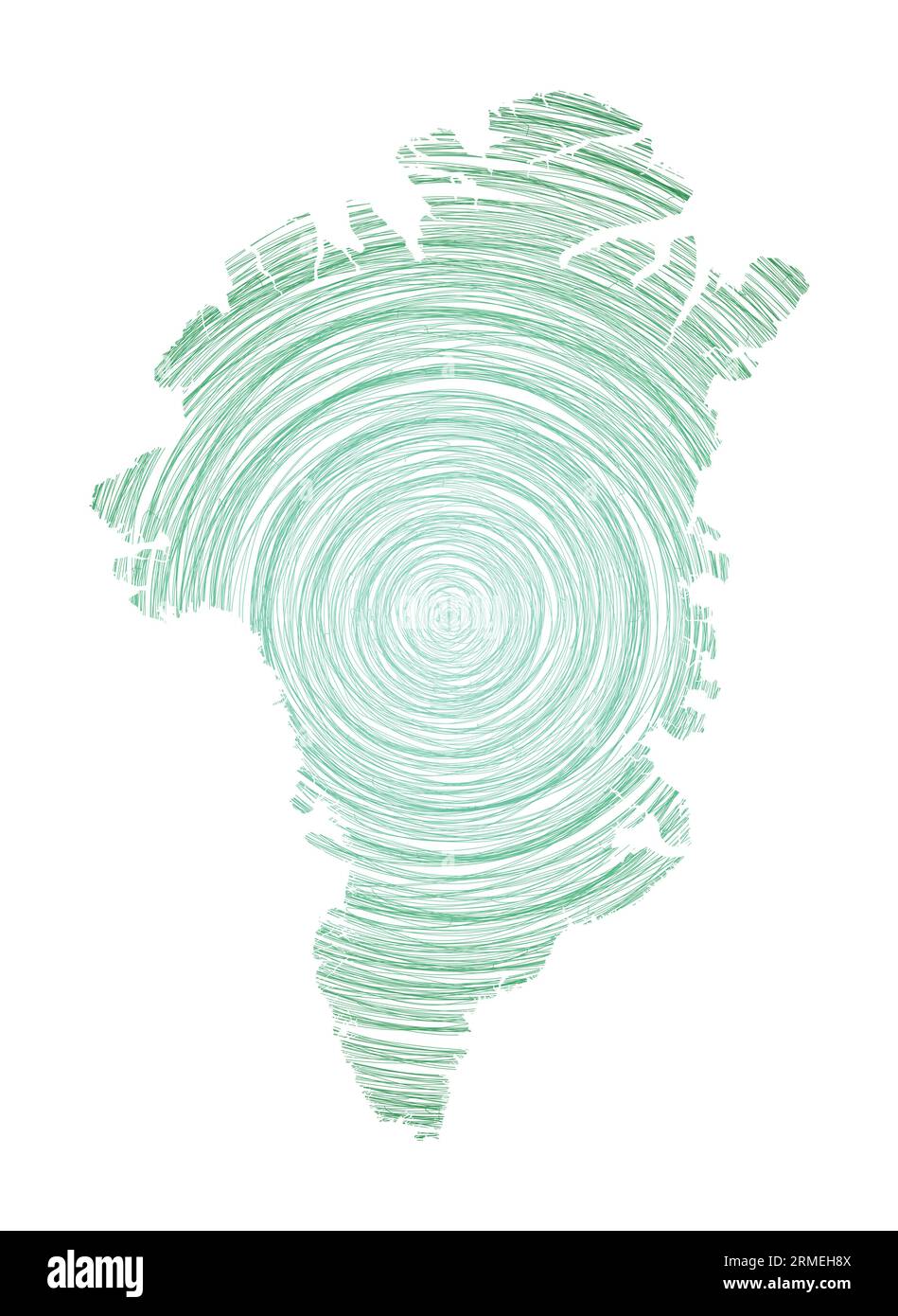 Greenland map filled with concentric circles. Sketch style circles in ...