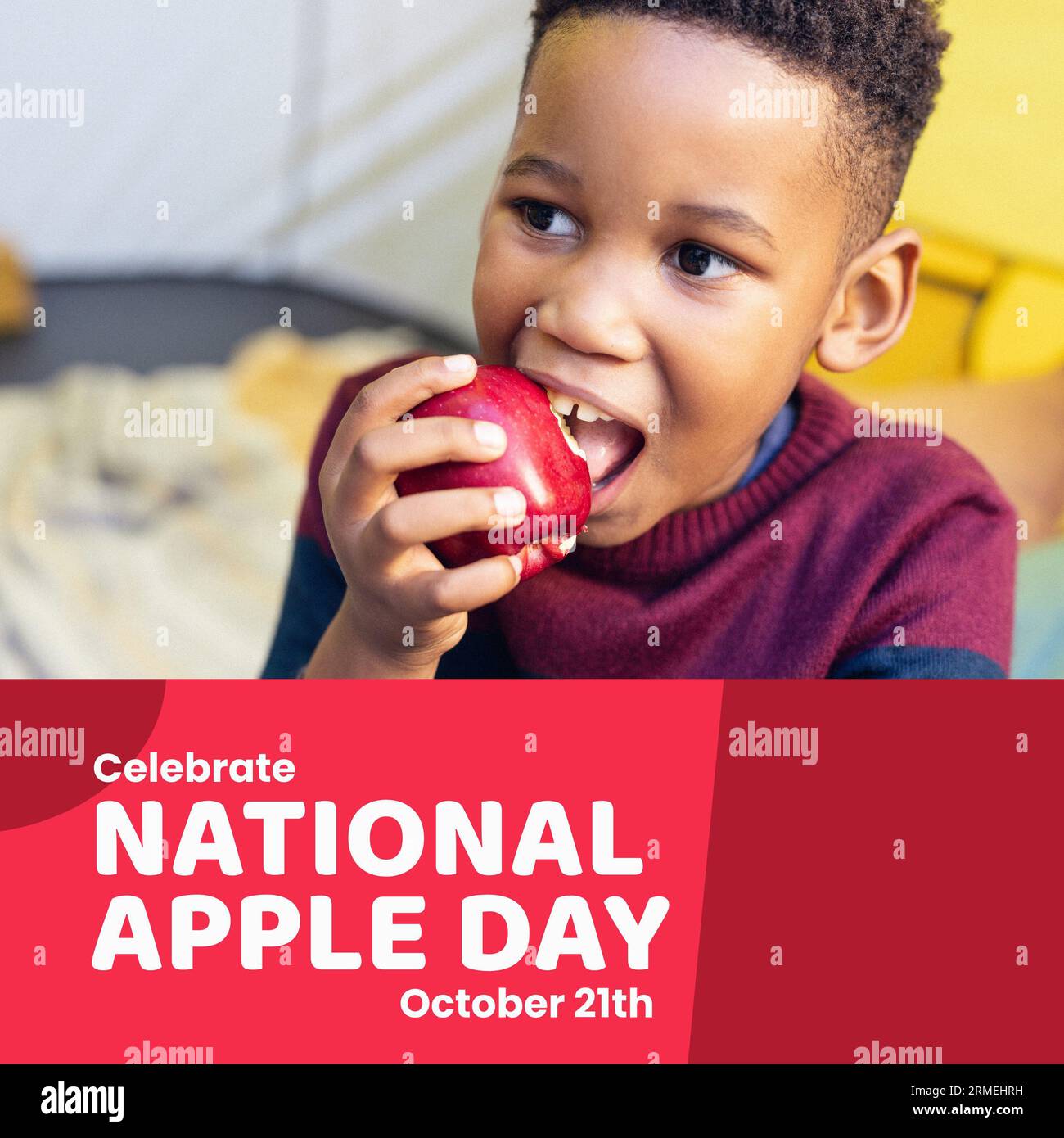 Composite of african american boy eating apple and celebrate national ...