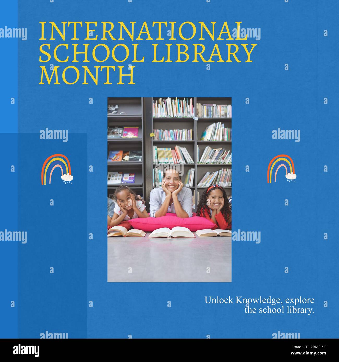 Composite of international school library month text and diverse ...