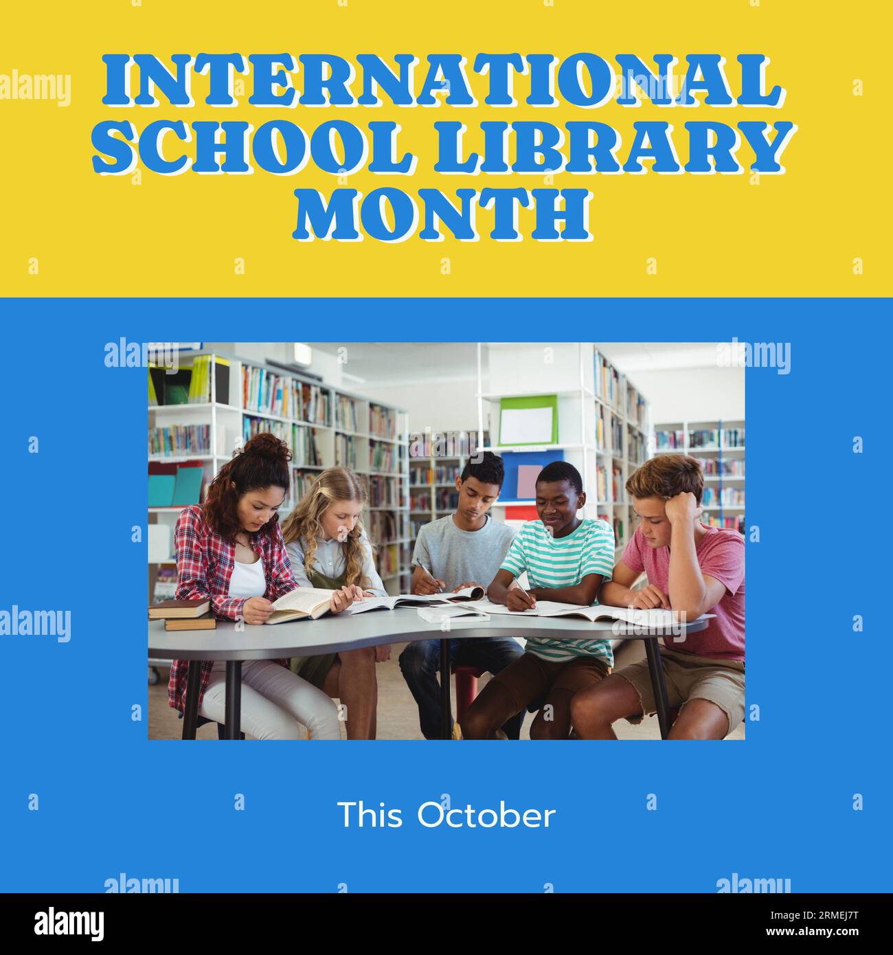 This october, international school library month text and multiracial ...