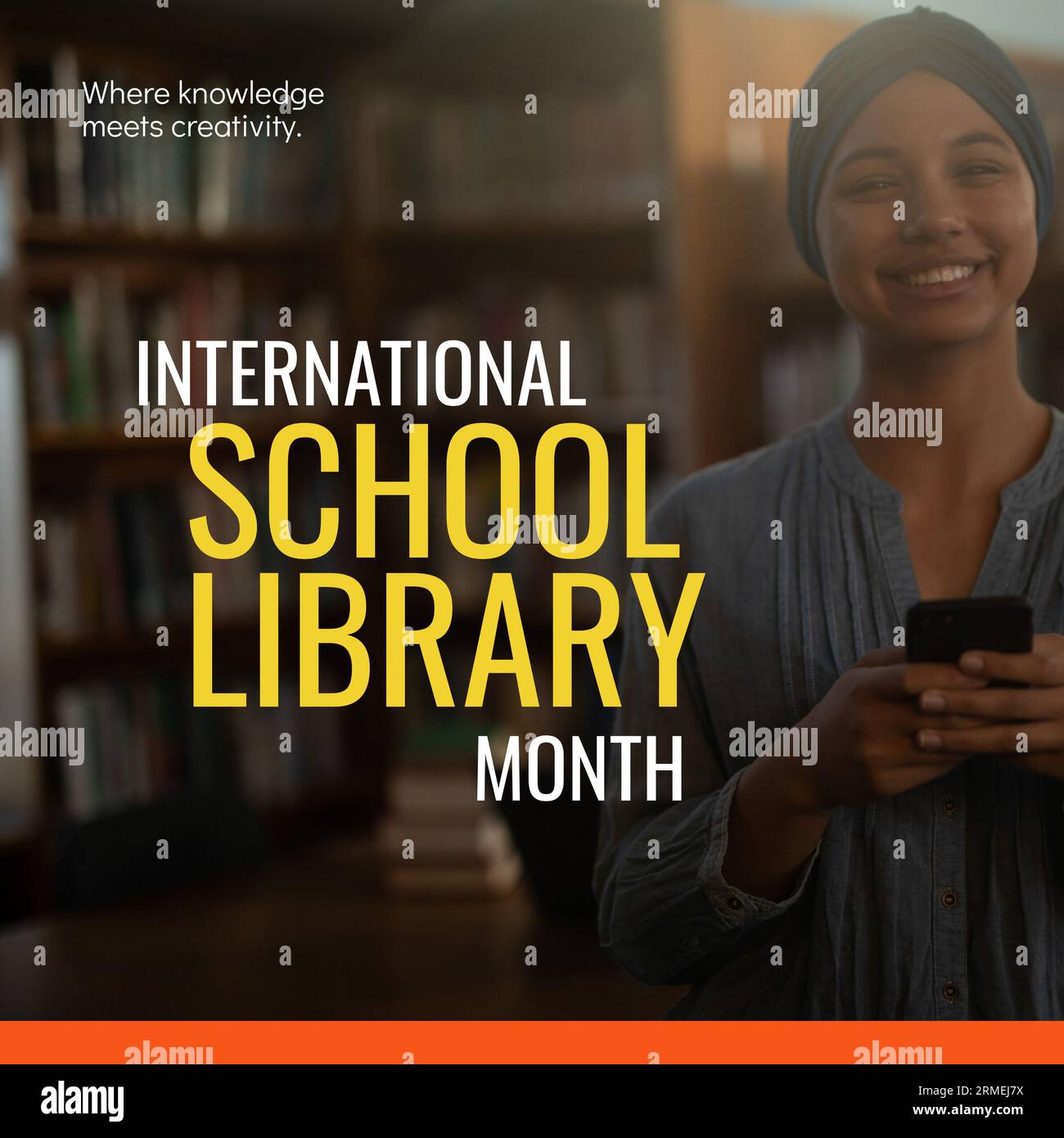 Composite of international school library month, biracial woman in ...