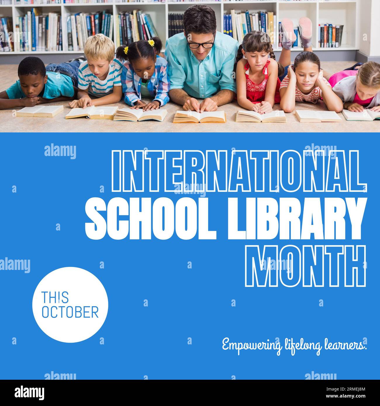 This october, international school library month text and diverse man ...