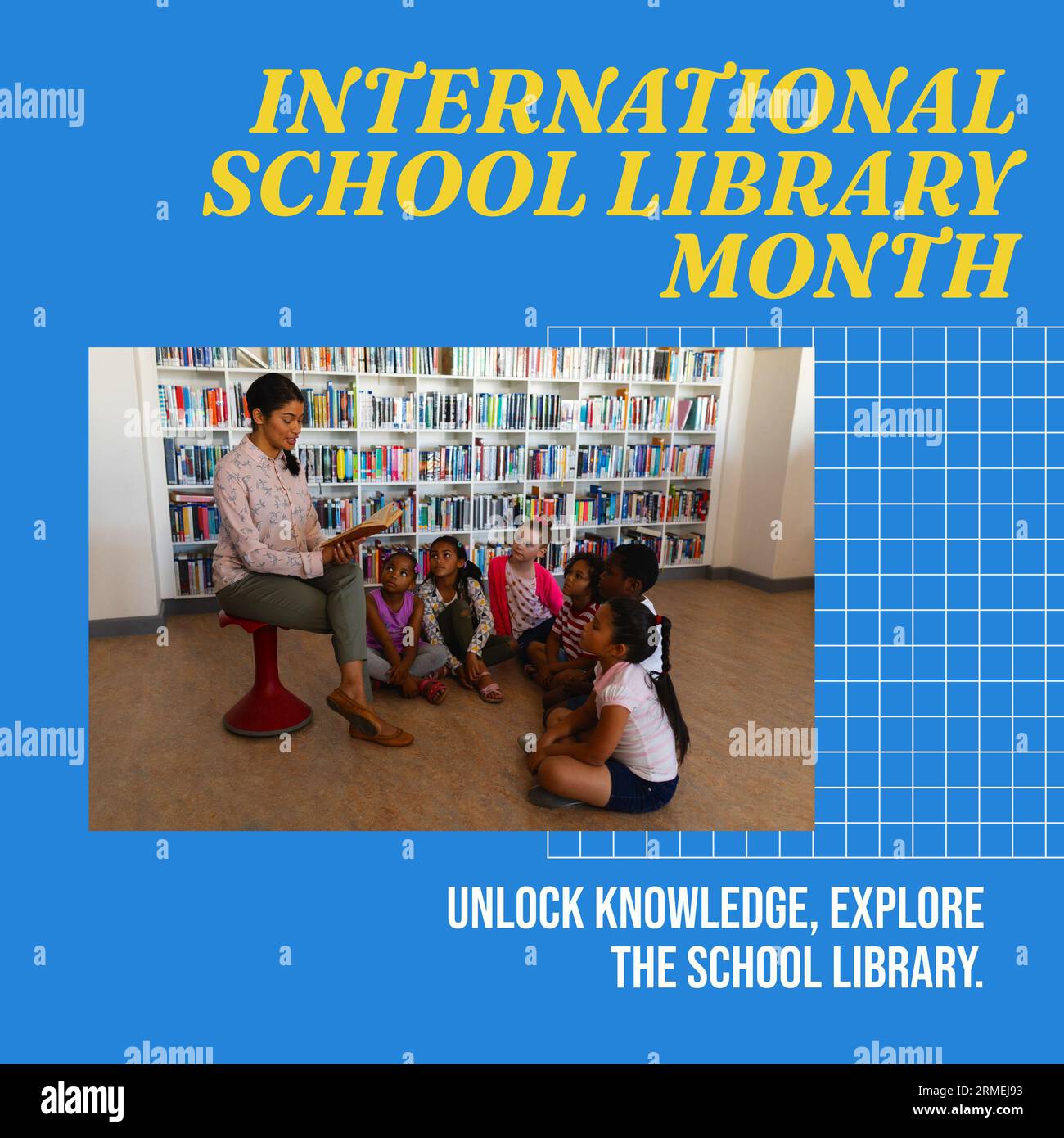 International school library month text and diverse teacher reading ...
