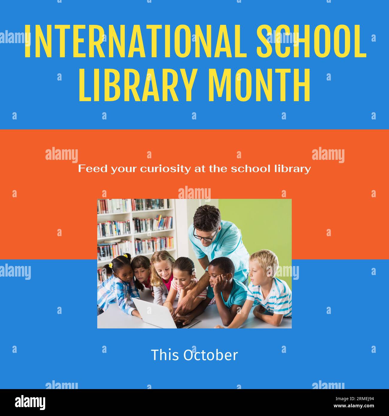 This october, international school library month text, diverse teacher ...