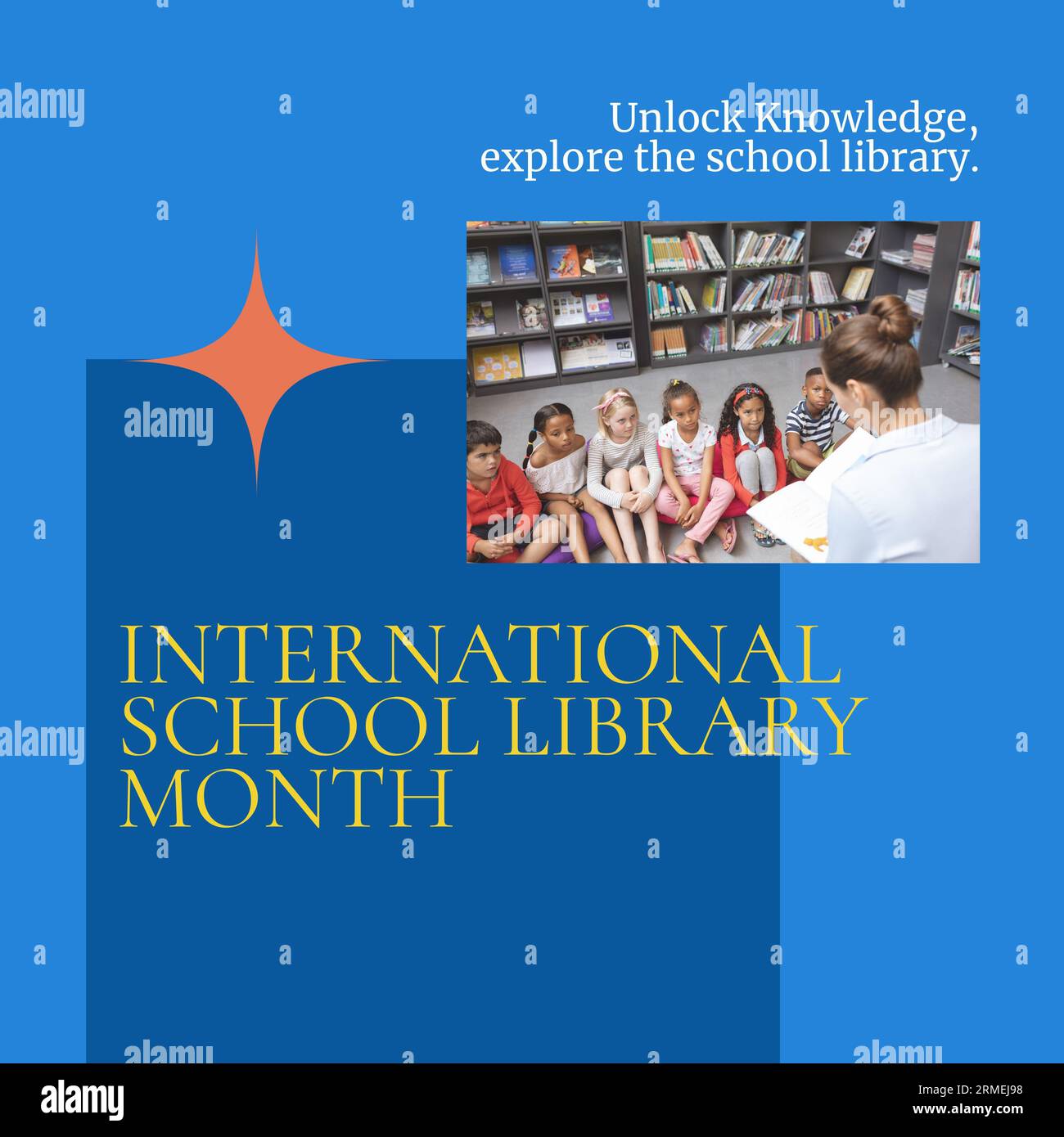 International school library month text and diverse teacher reading ...