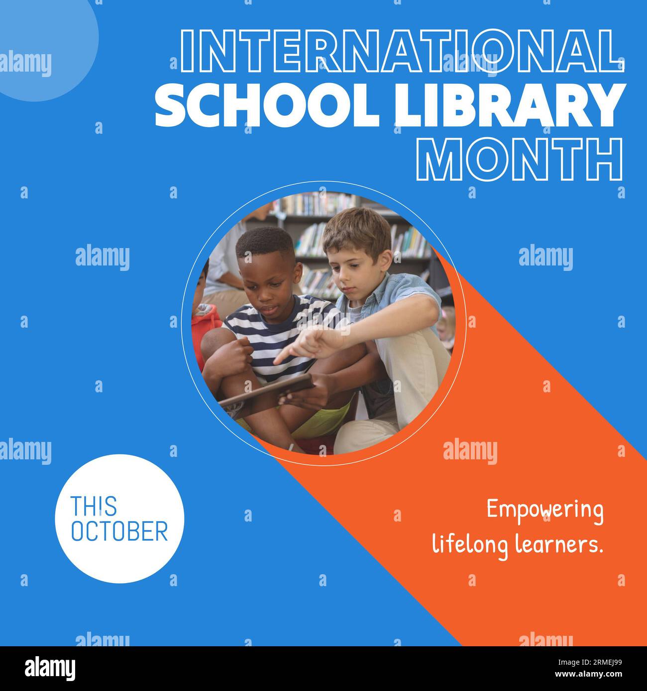 Composite of this october, international school library month text and ...