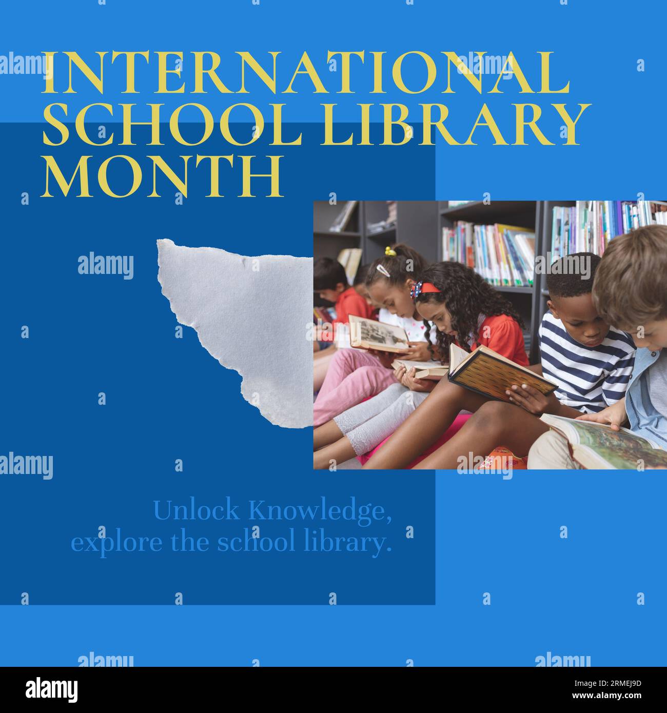Composite of international school library month text and diverse ...