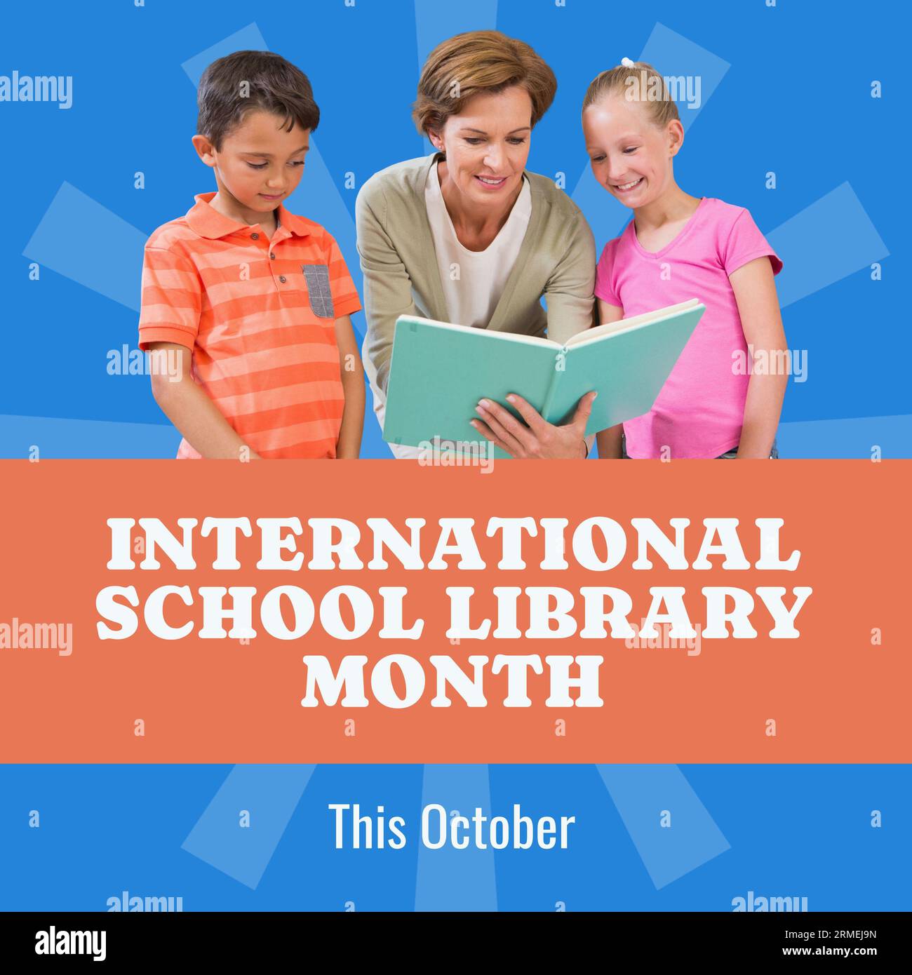 This october, international school library month text, caucasian mother ...