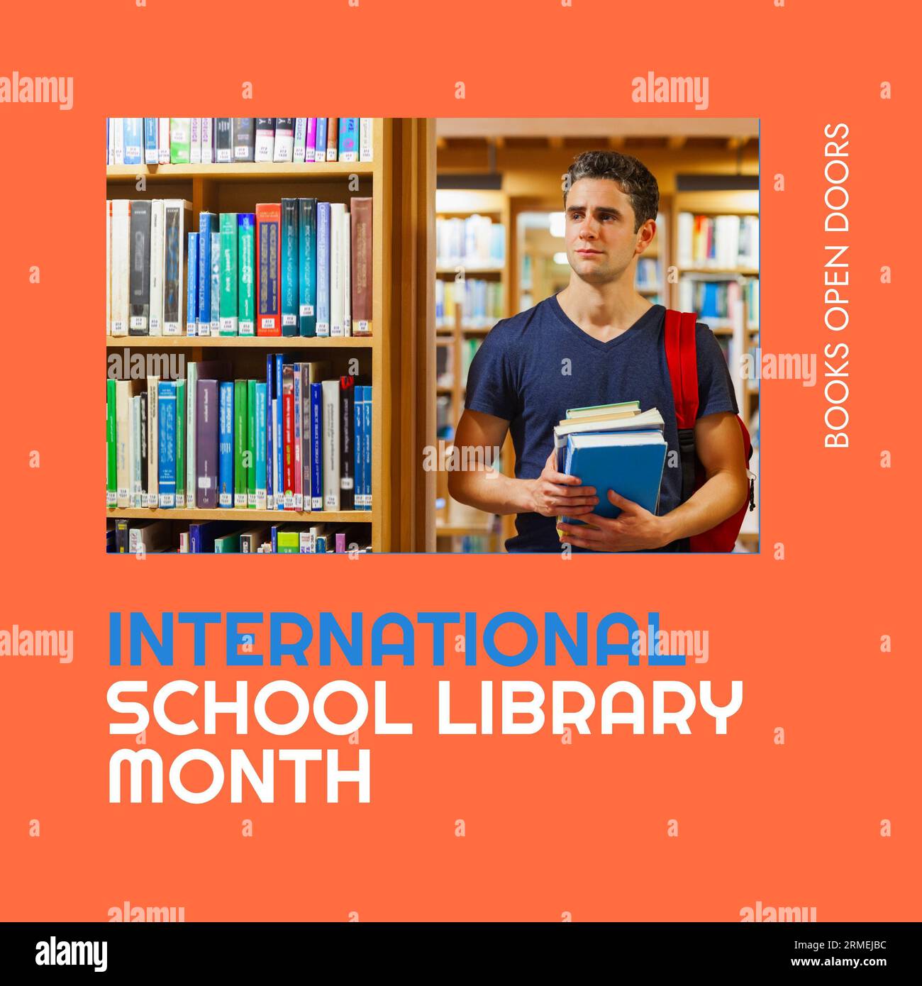 Composite of international school library month text and caucasian man ...