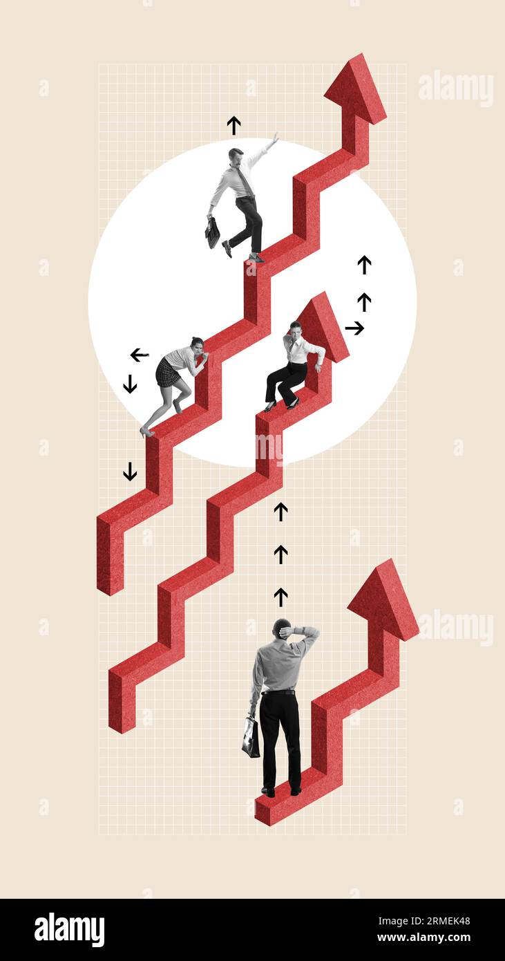 Business people building own career path, climbing upward stairs ...